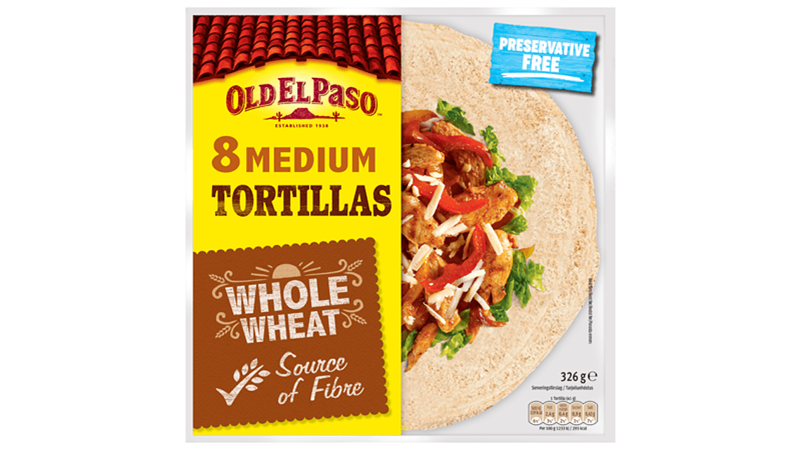 8 MEDIUM Tortillas Super Soft WHOLE WHEAT - Produkter - Old El Paso