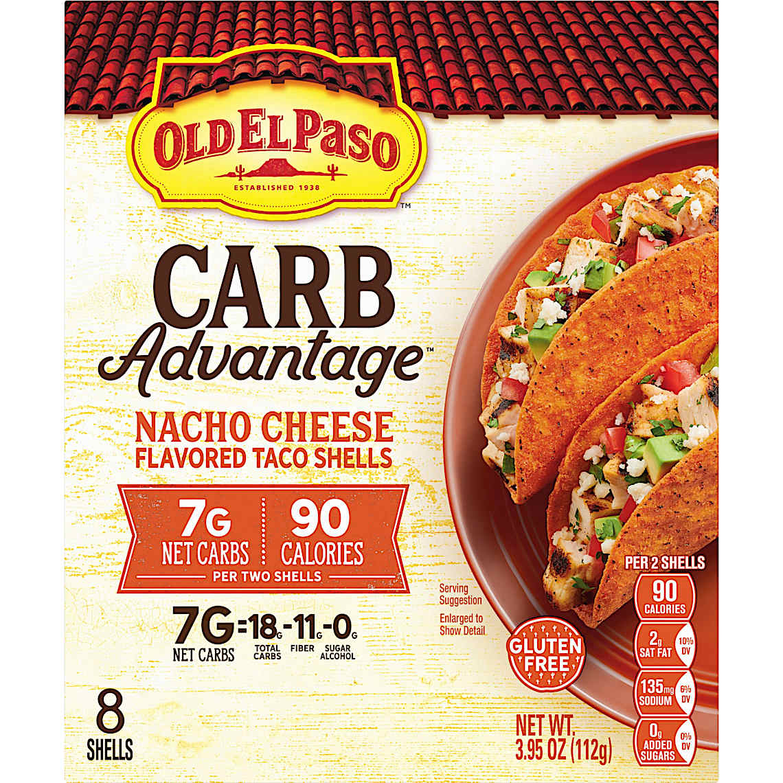 Old El Paso Carb Advantage Taco Shells, Nacho Cheese Flavored, 7g Net ...